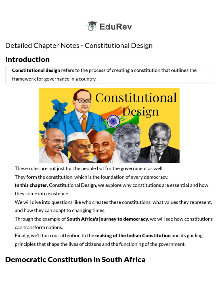 Class 9 Notes on Constitutional Design | PDF | Apartheid | Nelson Mandela