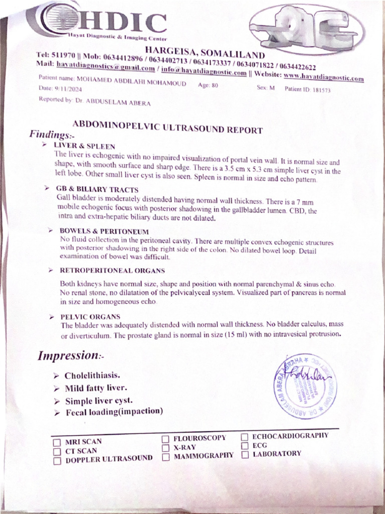 Abdomino Pelvic Ultrasound Report | PDF