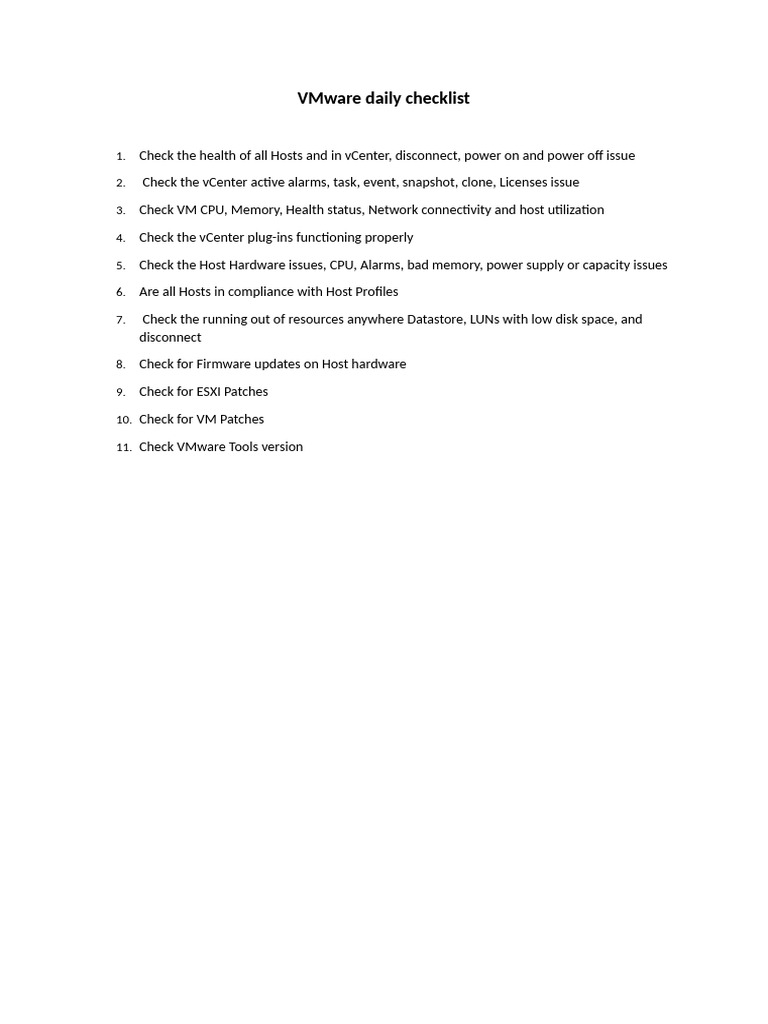 VMware Daily Checklist | PDF