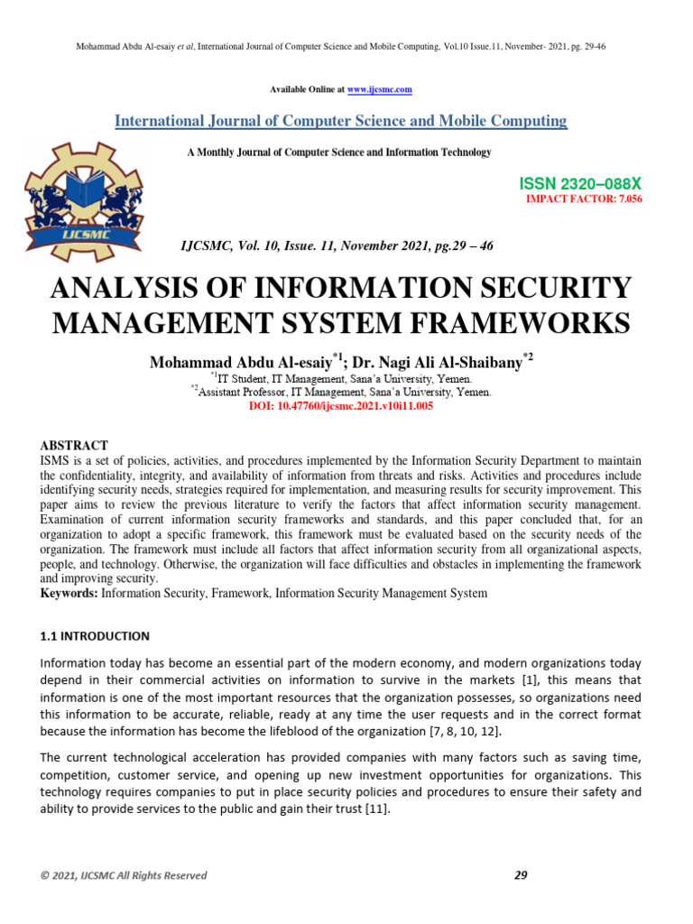 Analysis of Information Security Management | PDF | Information ...
