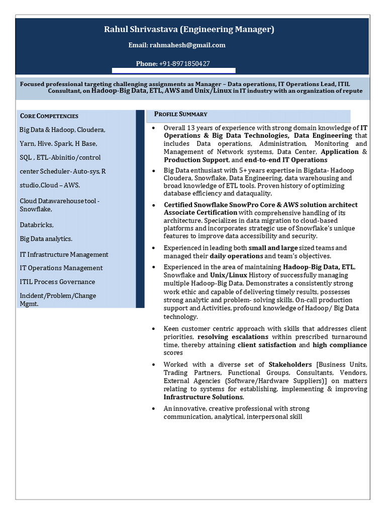 Resume - Rahul-Shrivastava - 1 | PDF | Apache Hadoop | Big Data