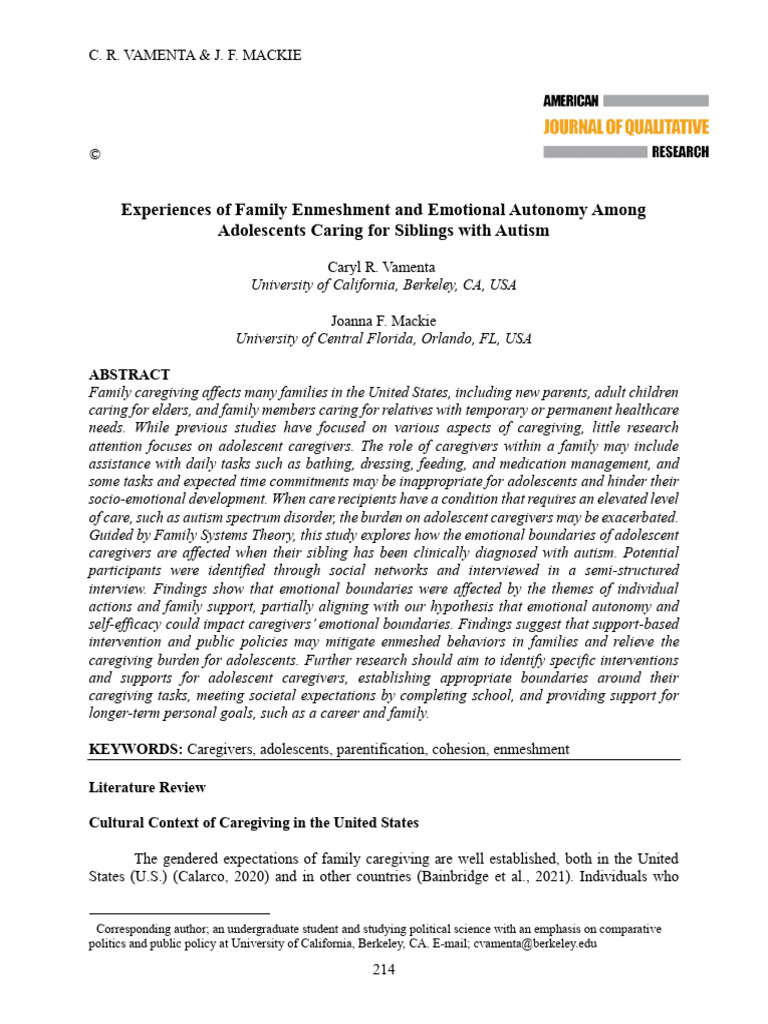 Experiences of Family Enmeshment and Emotional Autonomy Among ...