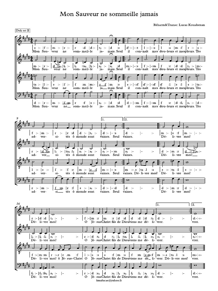 Mon Sauveur Ne Sommeille Jamais - Partition Complète - Copie | PDF