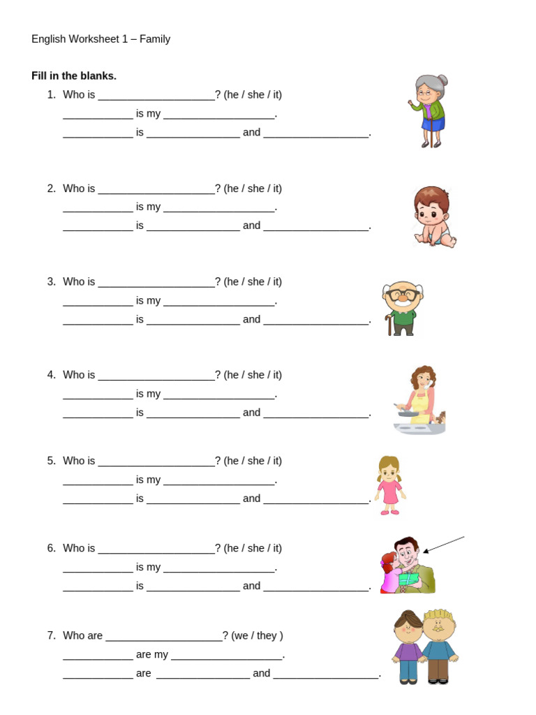 Family Members Fill-in-the-Blanks Worksheet | PDF