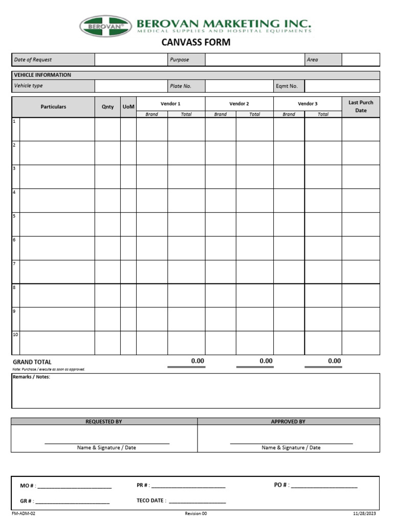 FM-ADM-02 Canvass Form | PDF