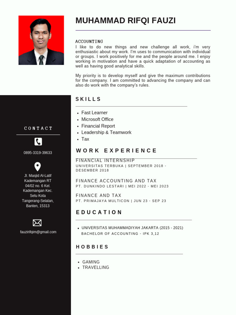 Muhammad Rifqi Fauzi STAFF ACCOUNTING & TAX Resume | PDF