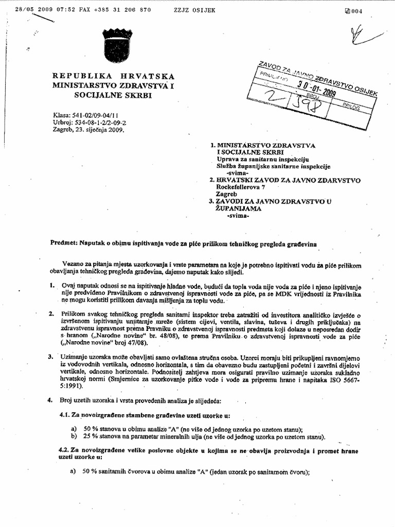 Naputak, Ispitivanje Vode Za Piće | PDF