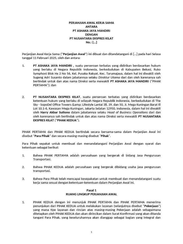 (New) (Master Draft) Head Agreement - SPX X Ashaka Mandiri Jaya (New Vendor) | PDF