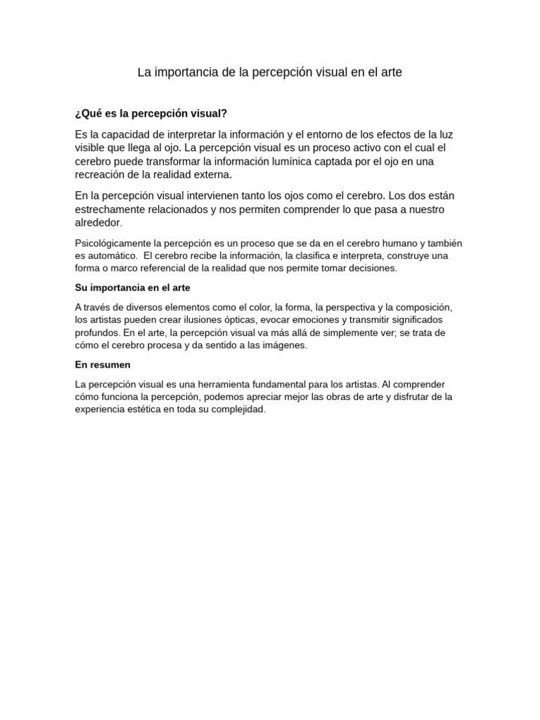 Importancia de la Percepción Visual en el Arte | PDF