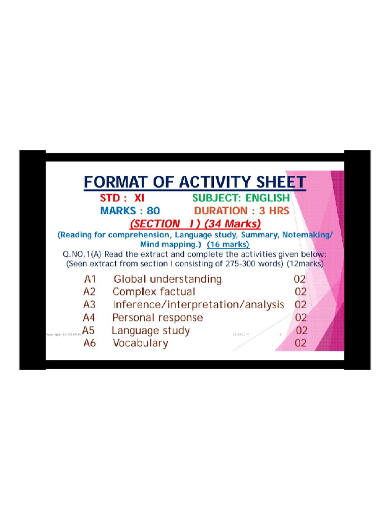 11th English, Evaluation Pattern of Activity Sheet . | PDF