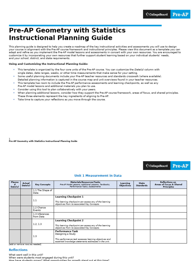 Pre-AP Geom - With - Statistics Instructional Planning Guide | PDF ...
