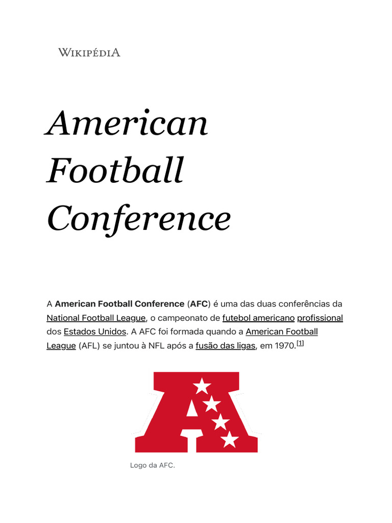 American Football Conference - Wikipédia, A Enciclopédia Livre | PDF ...