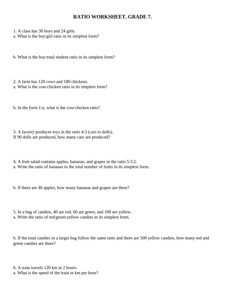 Ratio Worksheet Grade 7 | PDF | Breads | Cakes