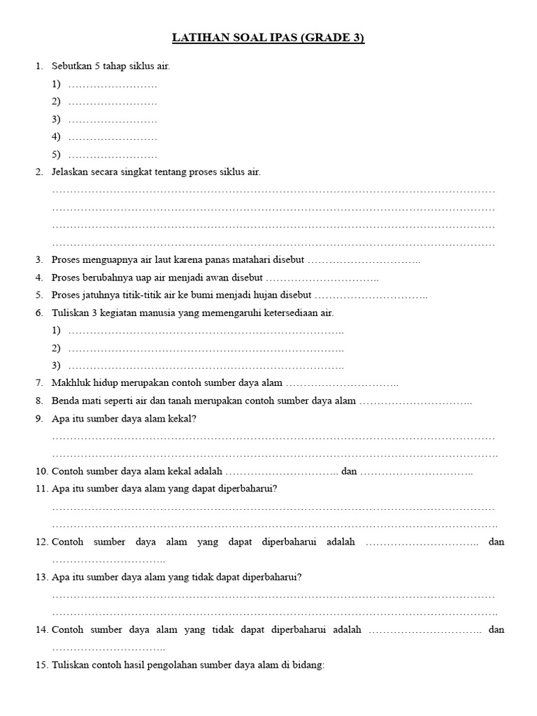 Latihan Soal Ipas Grade 3 | PDF