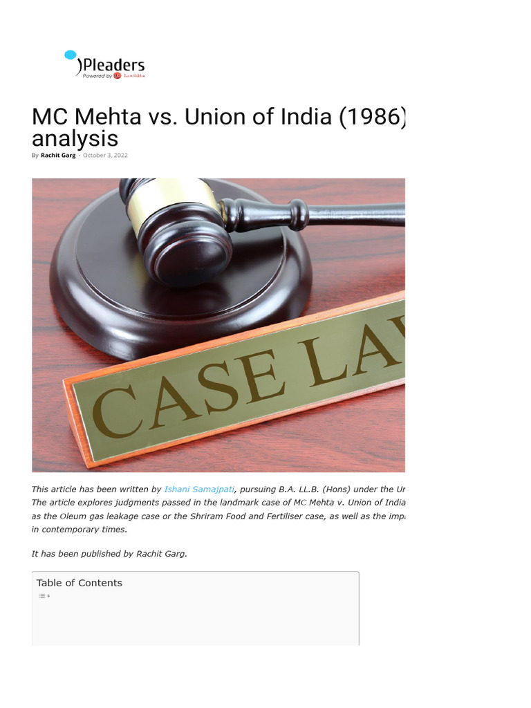 MC Mehta vs. Union of India (1986) - On Polluting Industries | PDF ...