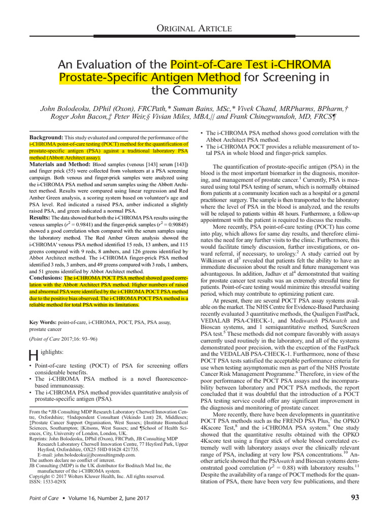 2017 - An Evaluation of The Point-Of-Care Test I-CHROMA Prostate ...