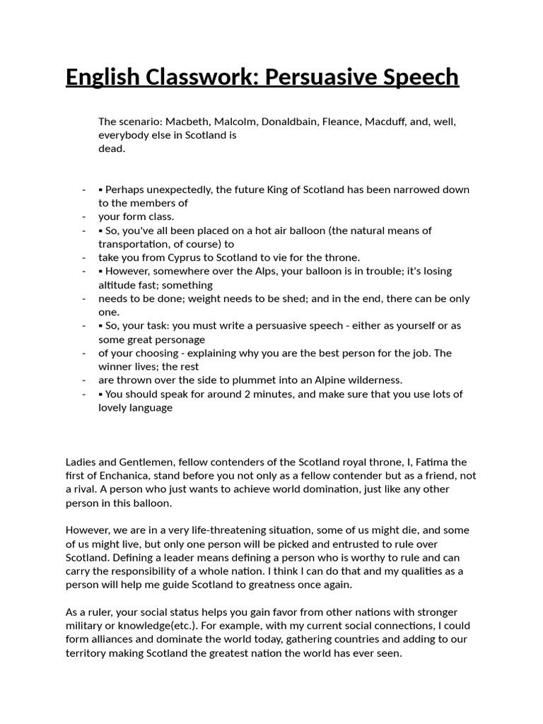 Macbeth Persuasive Speech | PDF