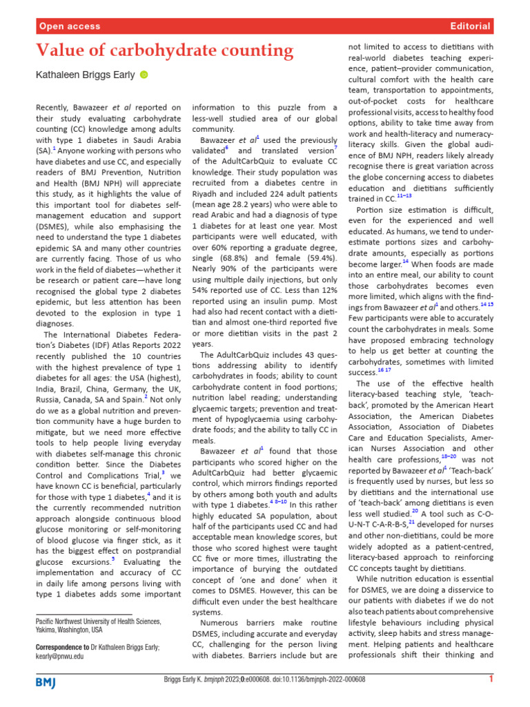 Value of Carbohydrate Counting | PDF | Diabetes | Dietitian