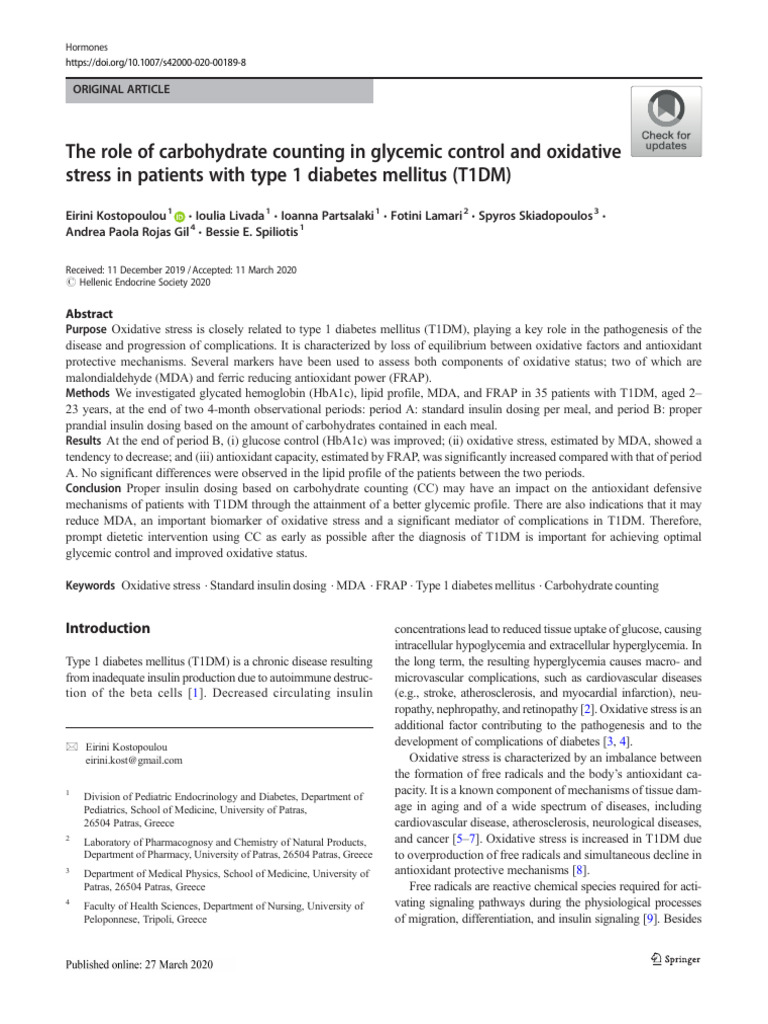 The Role of Carbohydrate Counting in Glycemic Control and Oxidative ...