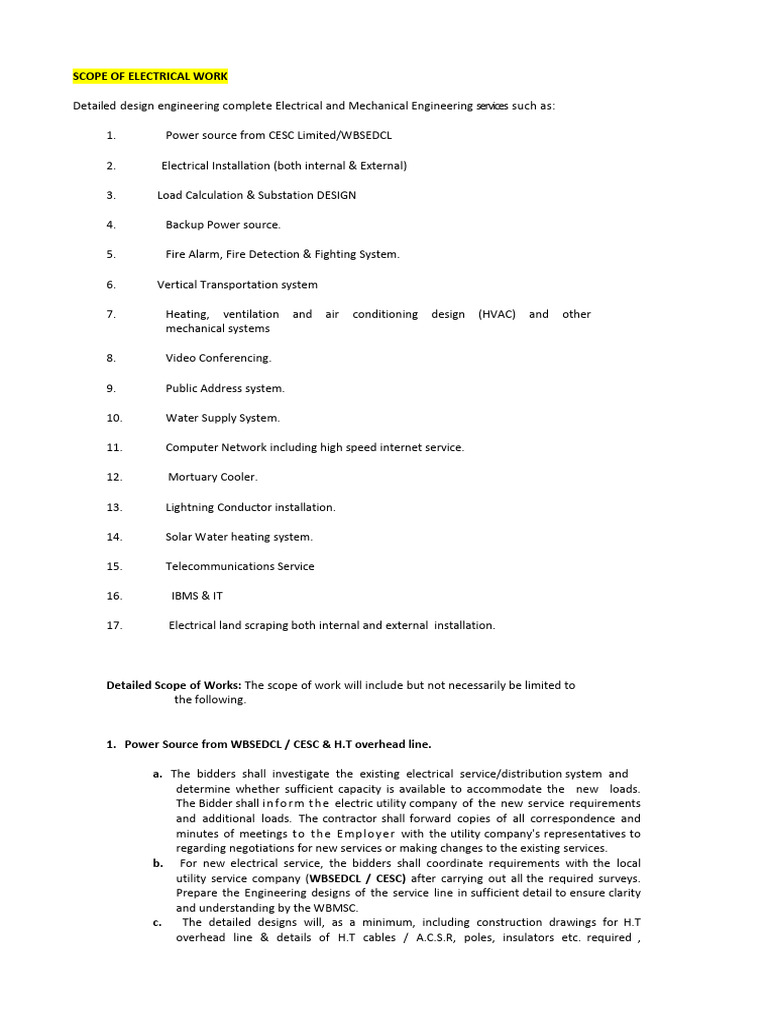 Scope of Electrical Work | PDF