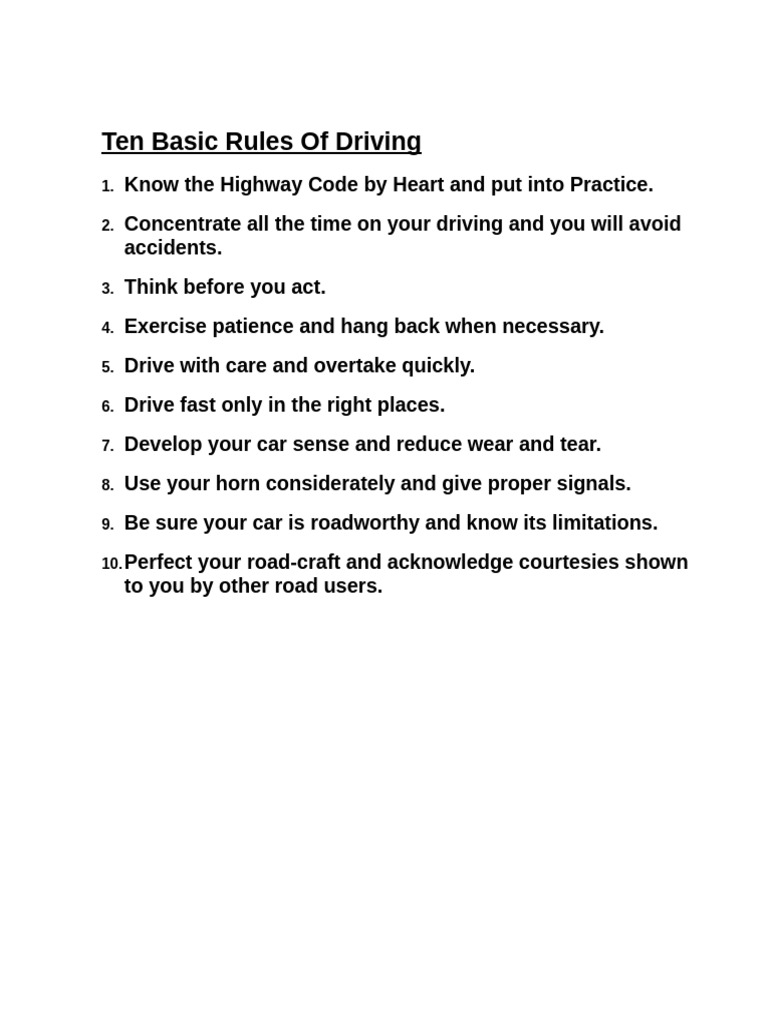 Ten Basic Driving Rules in Zambia | PDF