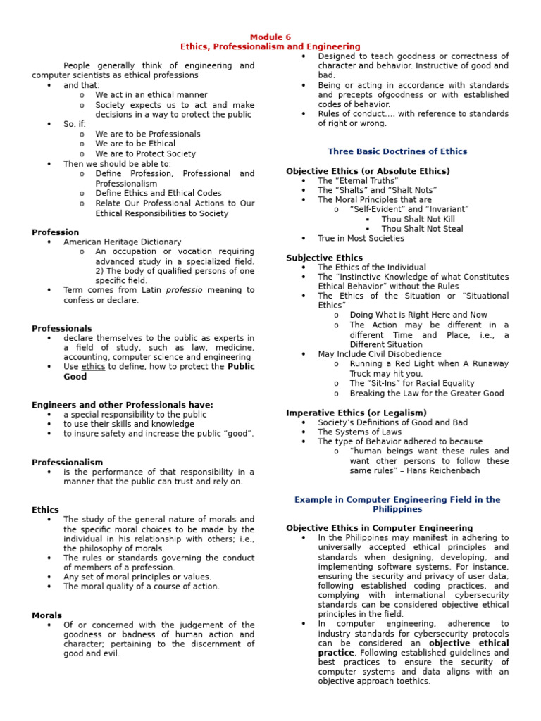 Module 6 - Ethics, Professionalism and Engineering | PDF | Morality ...