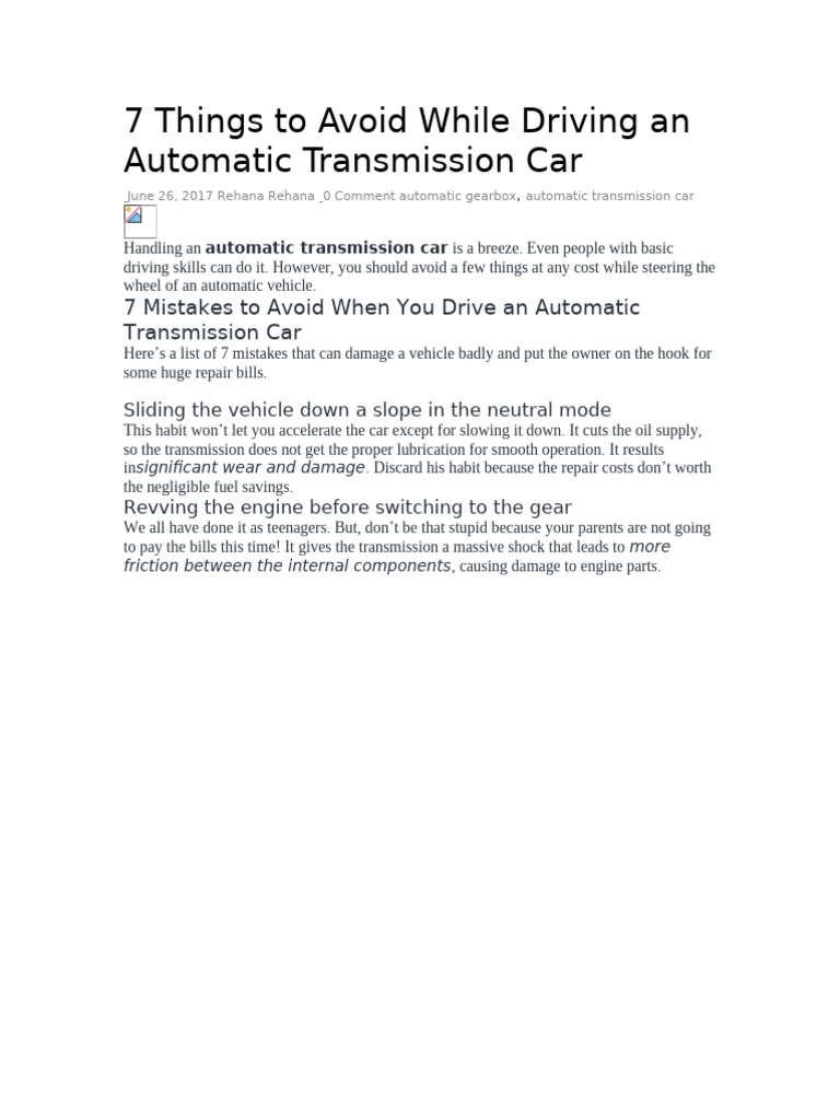 7 Things to Avoid While Driving an Automatic Transmission Car | PDF ...