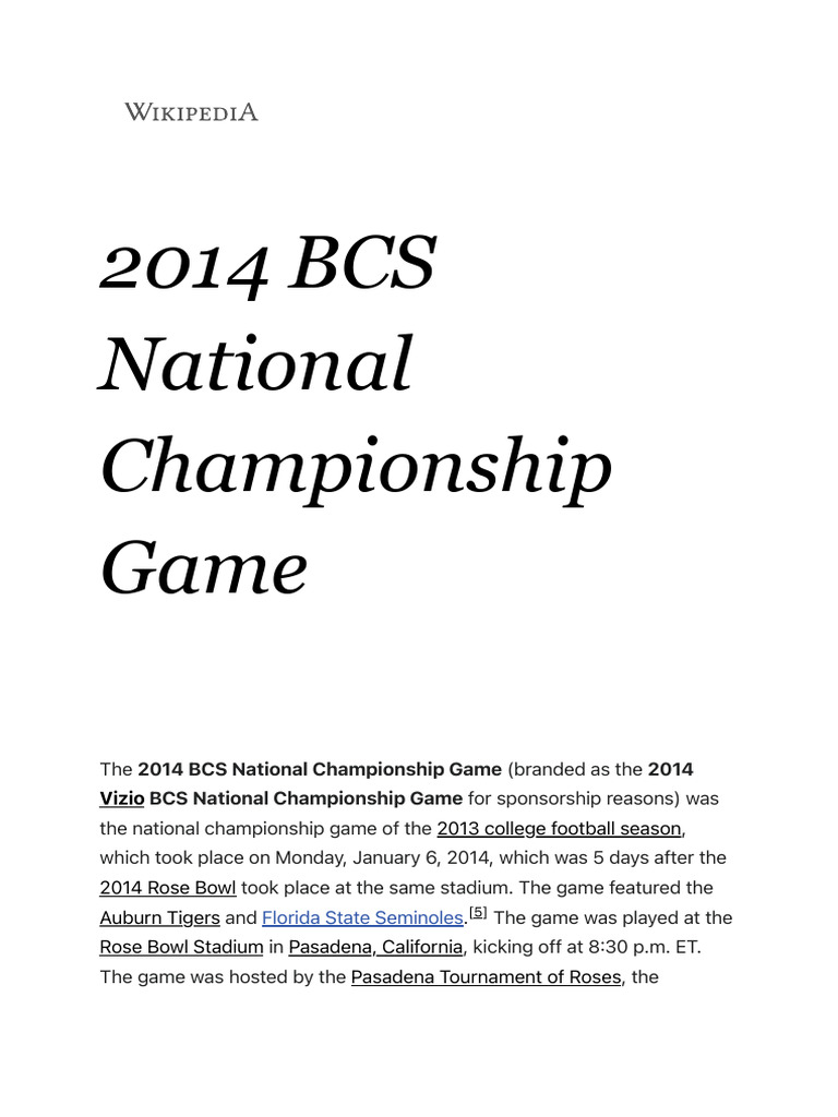 2014 BCS National Championship Game - Wikipedia | PDF | Ncaa Division I ...