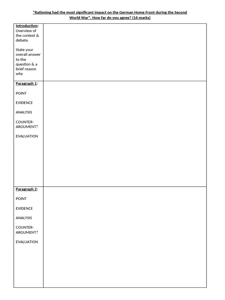 Essay Planning Sheet - Impact of WW2 | PDF