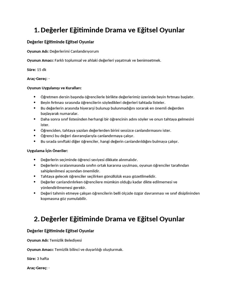 Degerler Egitiminde Drama Ve Egitsel Oyunlar | PDF