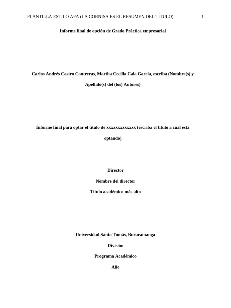 Plantilla-Informe-Pr Ctica Ajustado Final Con Plan de Mejora | PDF | Estilo apa | Institución