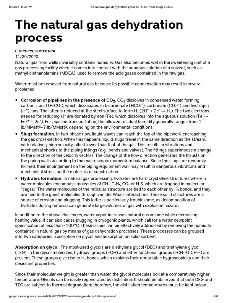 The natural gas dehydration process _ Gas Processing & LNG | PDF ...