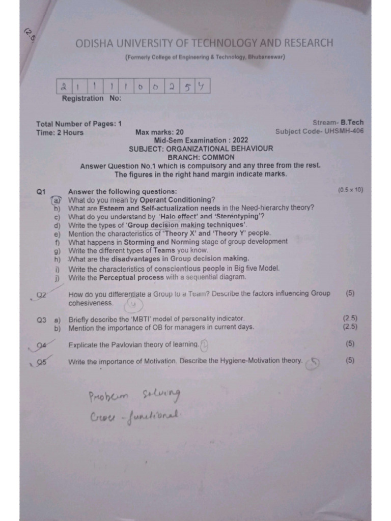 OB Mid Sem Paper I | PDF