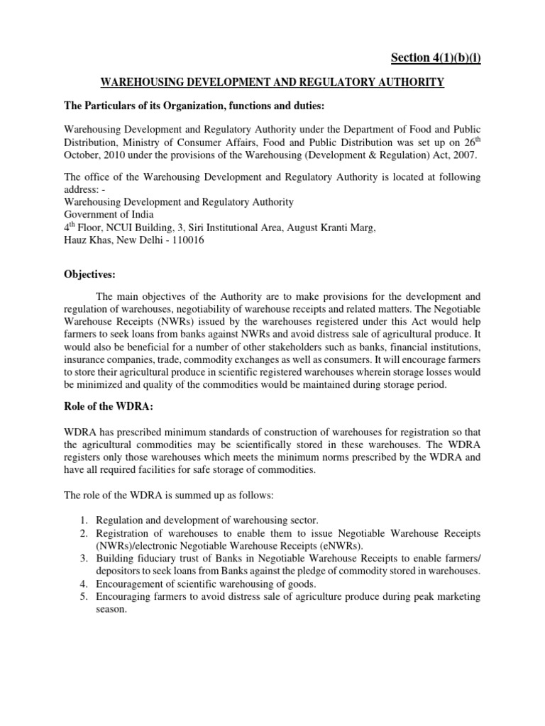 WDRA: Overview and Functions | PDF | Warehouse | Banks