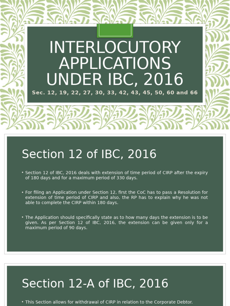 InterlocutoryApplications Under IBC, 2016 | PDF | Liquidation | Insolvency