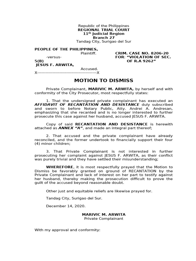 Motion To Dismiss-Marivic M. Arwita | PDF | Prosecutor | Plaintiff