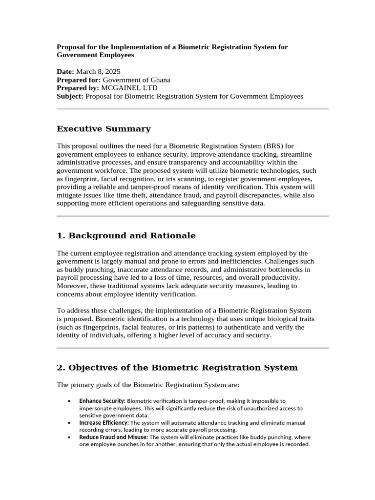Proposal For The Implementation of A Biometric Reg | PDF | Biometrics ...