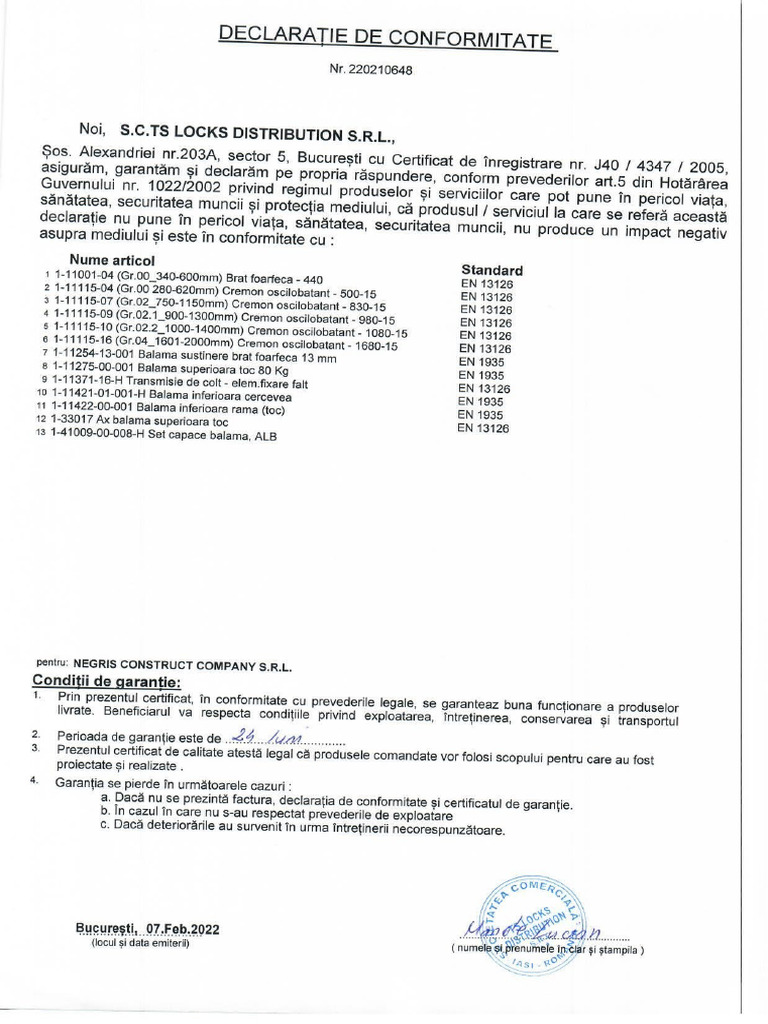 Decl Conformitate Feronerie (9) - Unlocked | PDF