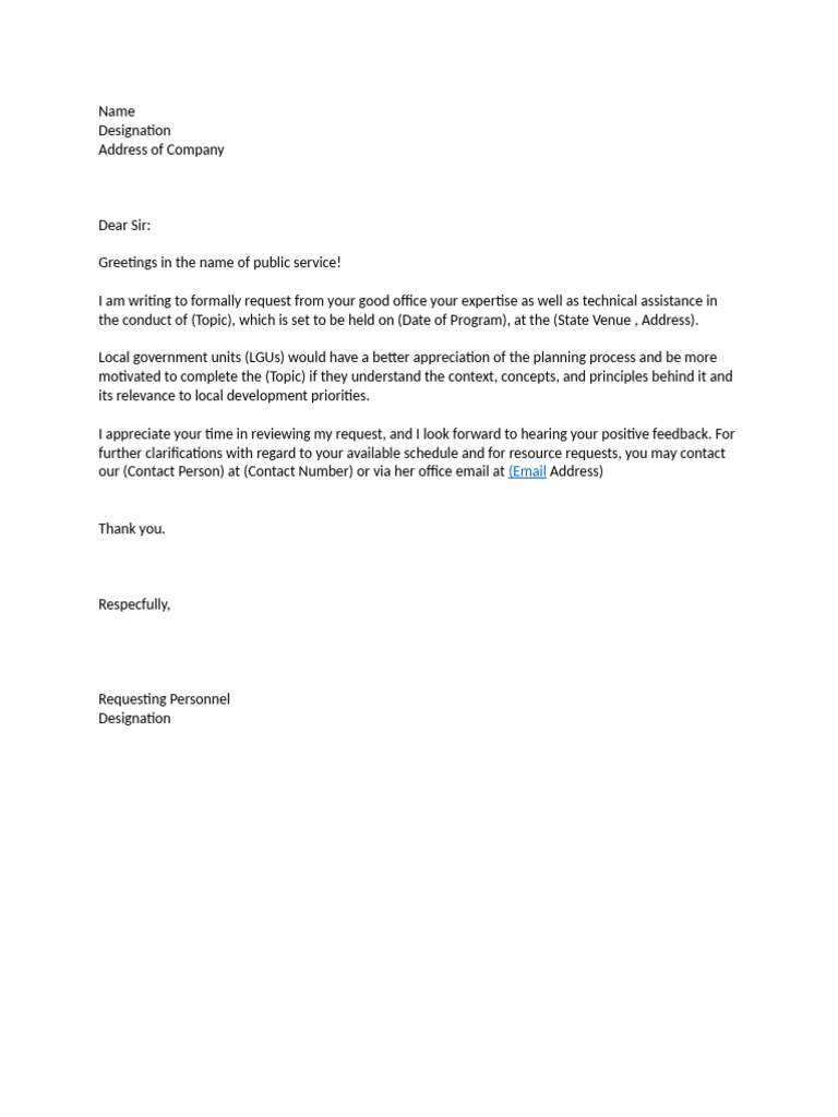 Letter To DENR Request For Speaker For Topic | PDF