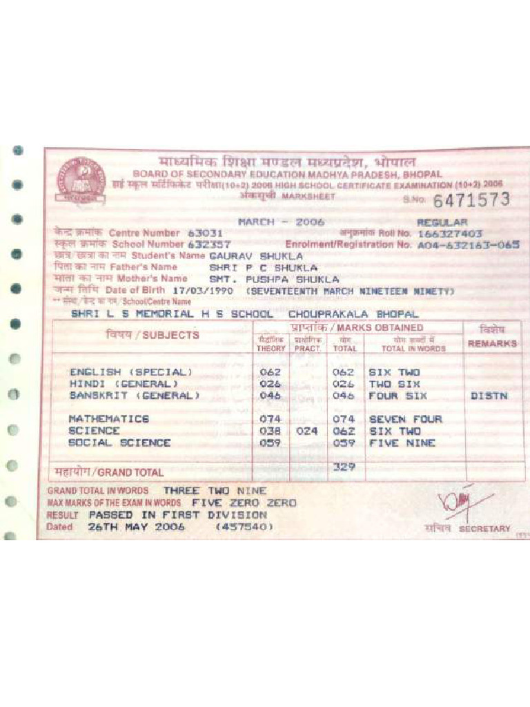10th Marksheet - Compressed - Compressed | PDF