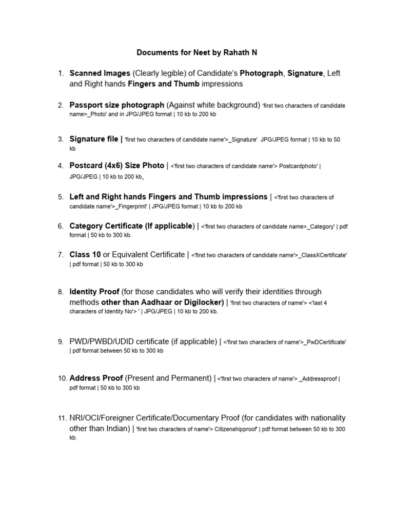 NEET Document Submission Guidelines | PDF