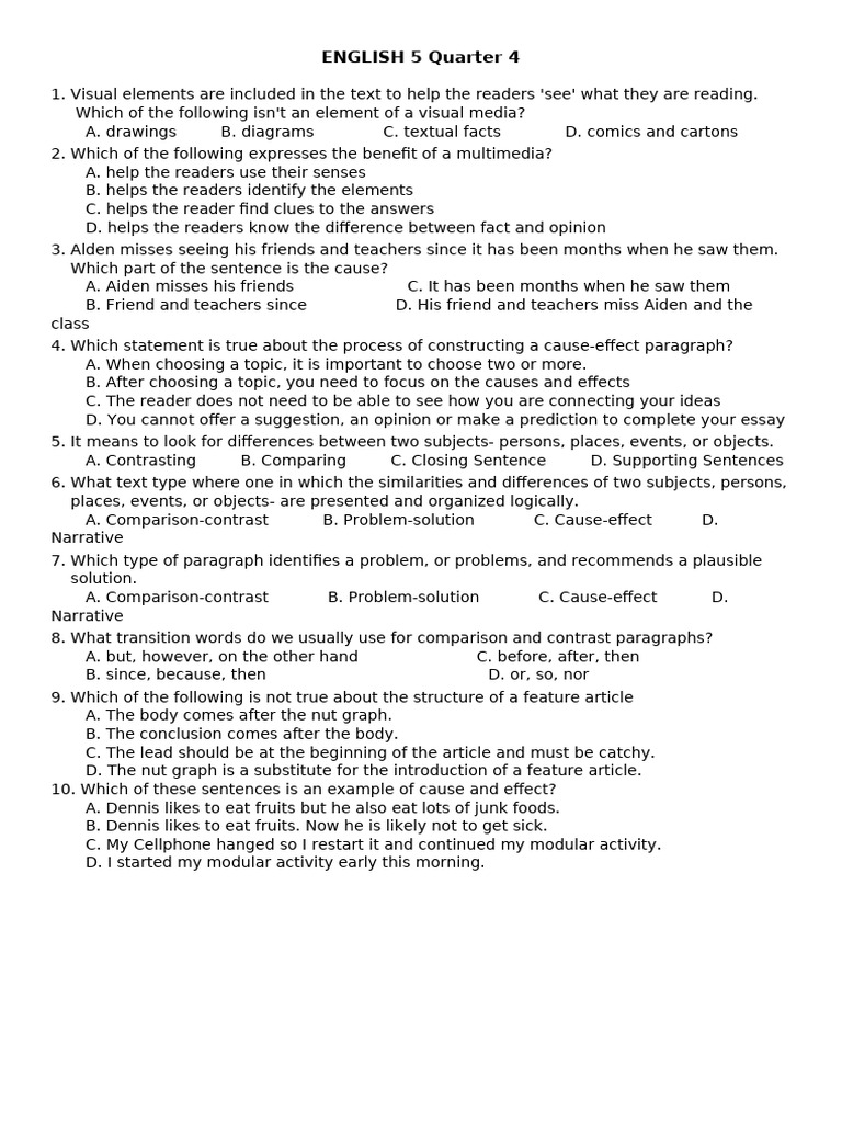 ENGLISH 5 mODULAR Q4 2025 | PDF | Causality | Essays