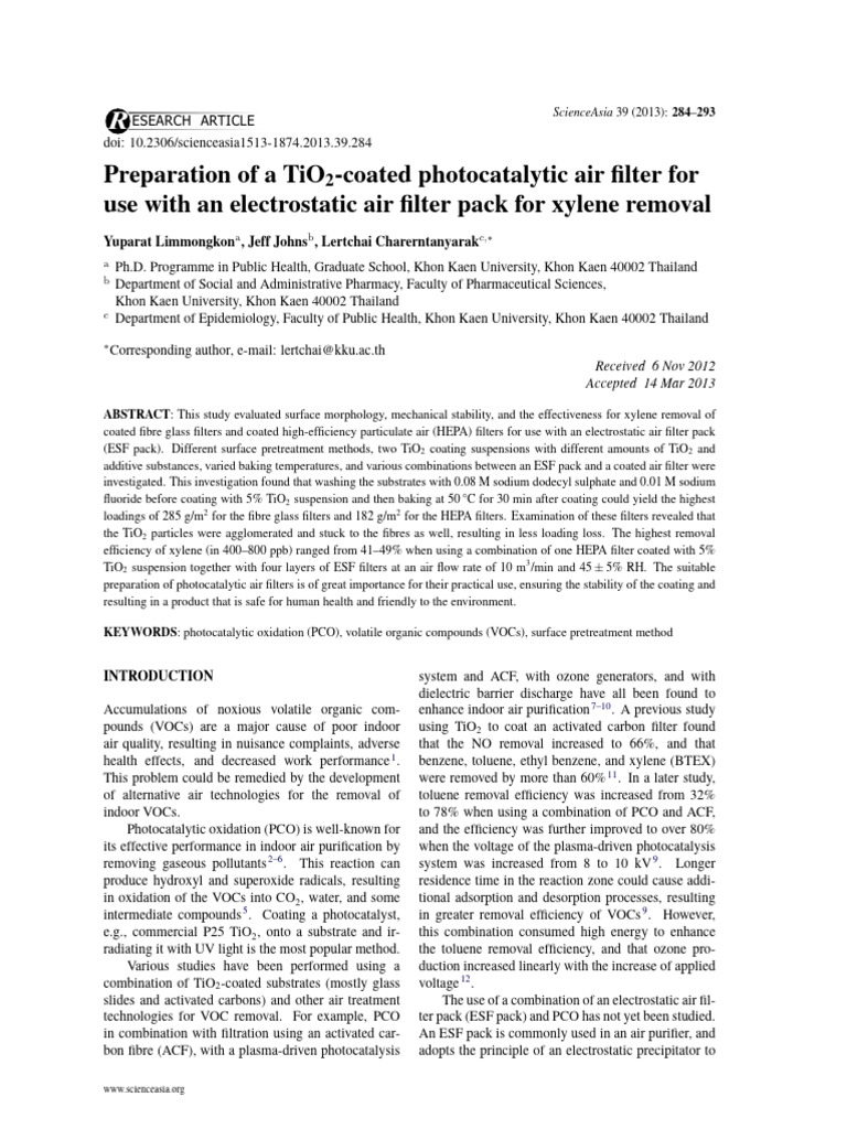 Preparation of A TiO2-Coated Photocatalytic Air Filter For Use With An ...