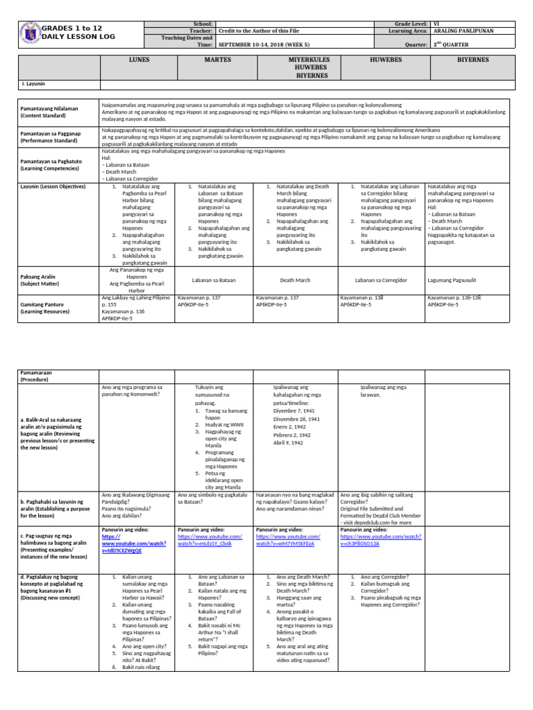 DLL - Araling Panlipunan 6 - Q2 - W5 | PDF