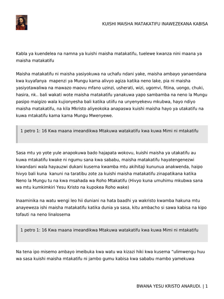 Kuishi Maisha Matakatifu Inawezekana Kabisa | PDF