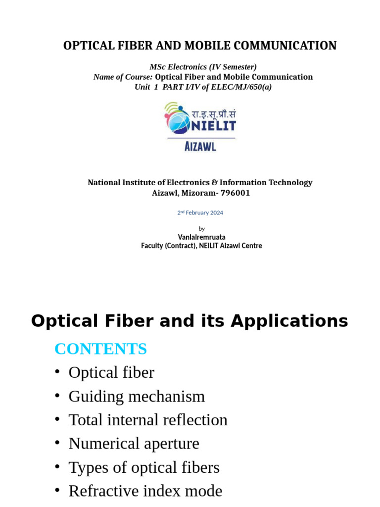 I Introduction To Optical Fibre | PDF | Optical Fiber | Transmission Medium