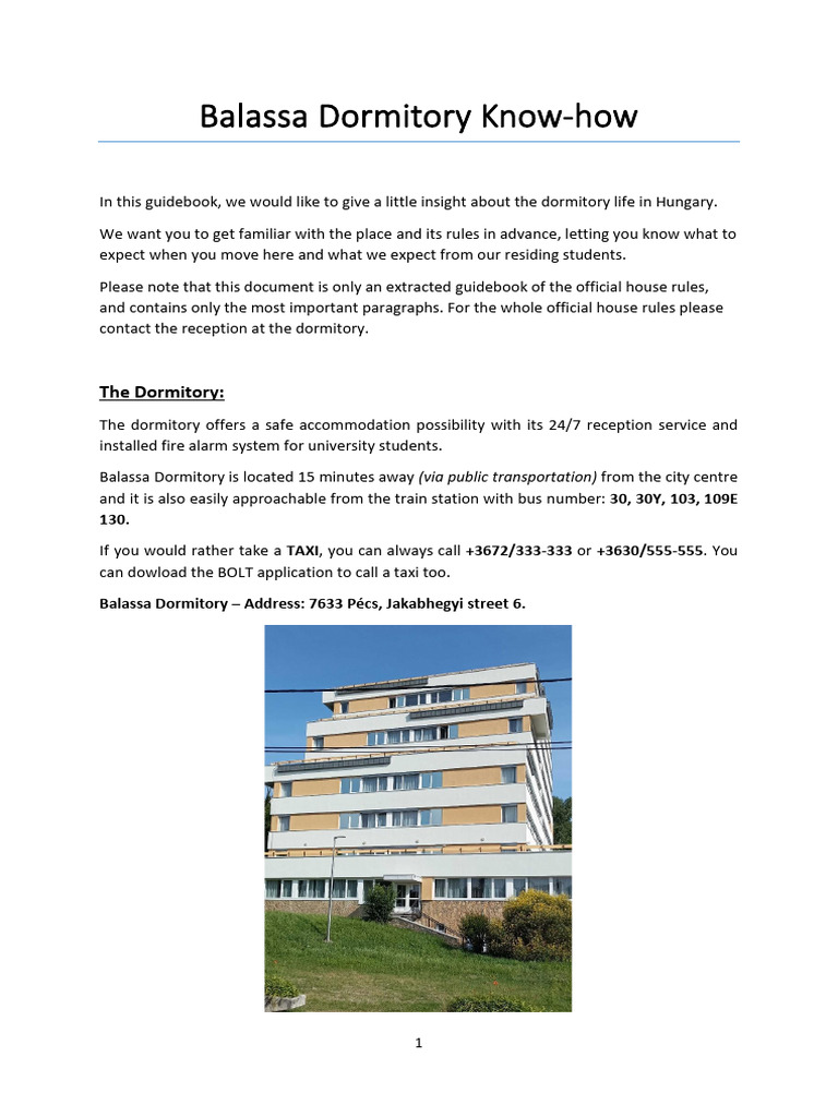 Balassa Knowhow 2425 Spring | PDF | Fee | Dormitory