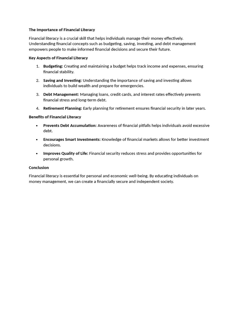 The Importance of Financial Literacy | PDF