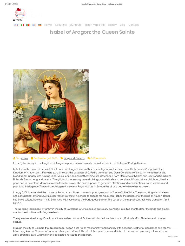 Isabel of Aragon - The Queen Sainte - Lisbon A Love Affair | PDF