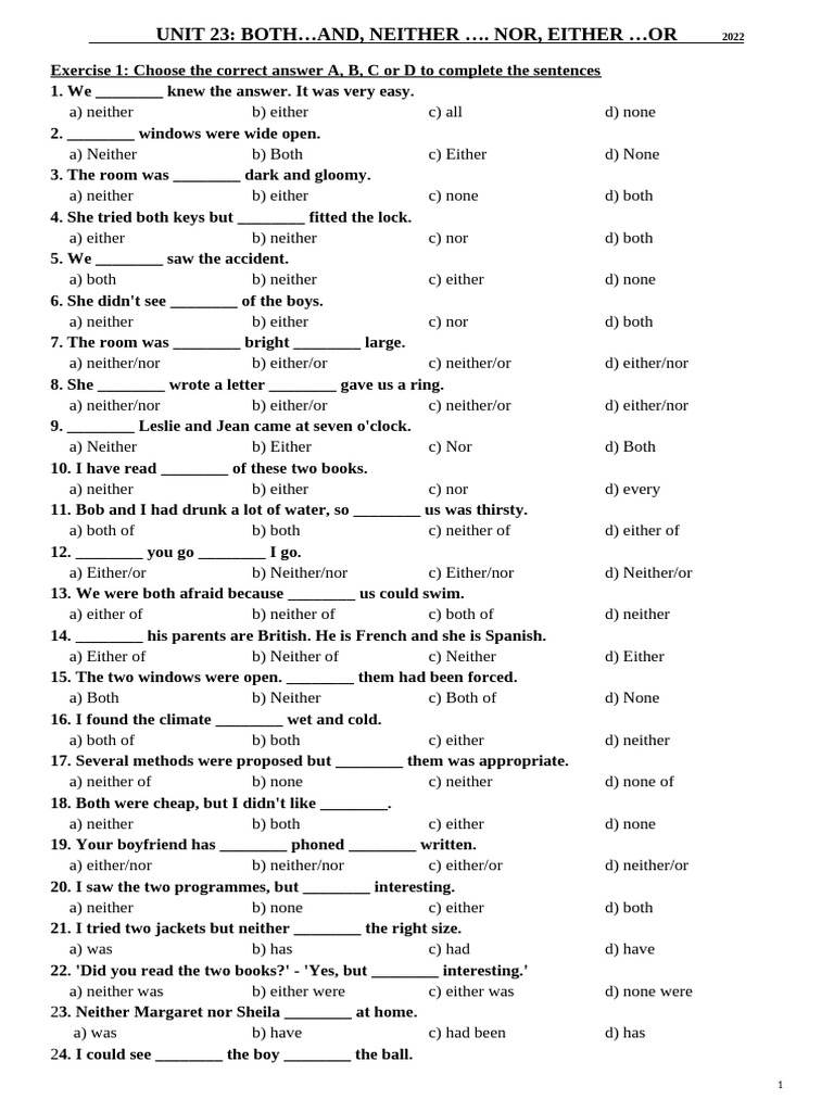 Both - Neither - Either - Prac Exer | PDF
